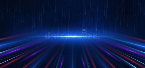 Abstract Technology Futuristic Glowing Blue And Red Light Lines With Speed Motion Blur Effect On