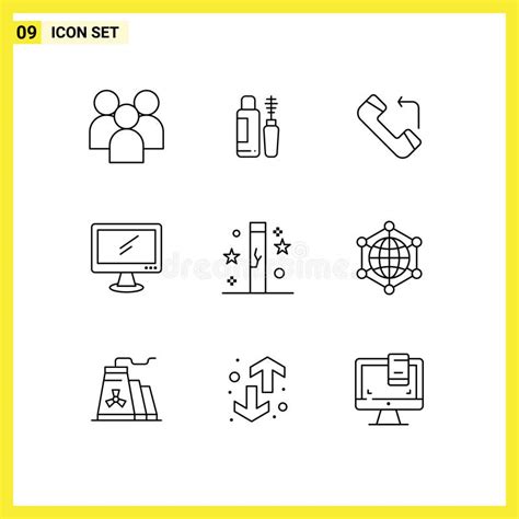 Modern Set Of 9 Outlines Pictograph Of Celebration Imac Bottle Device Computer Stock Vector