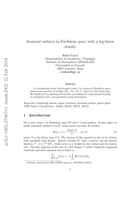 Pdf Invariant Surfaces In Euclidean Space With A Log Linear Density