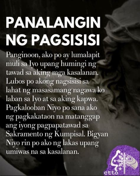 Panalangin Ng Pagsisisi “ako Po Ay Nagkasala At Nagsisisi Sa Aking Mga