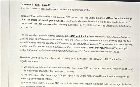 Solved Scenario Excel Based Use The Scenario Described Chegg Com