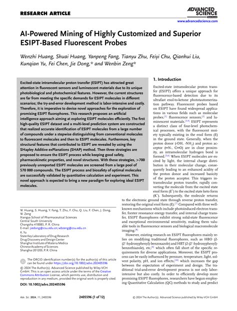 Pdf Ai‐powered Mining Of Highly Customized And Superior Esipt‐based Fluorescent Probes