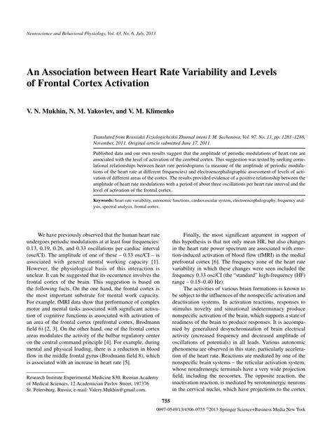 Pdf An Association Between Heart Rate Variability And Levels Of