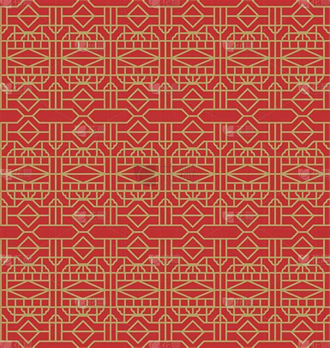 金色无缝中式窗饰十字菱形几何图案背景