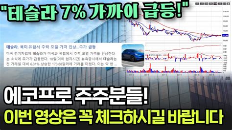에코프로에코프로비엠 주가 테슬라 급등 2차전지 바닥론 슬슬 나오나 오늘장 리뷰는 꼭 확인하세요 에코프로 주가전망 Youtube