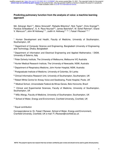 Pdf Predicting Pulmonary Function From The Analysis Of Voice A Machine Learning Approach