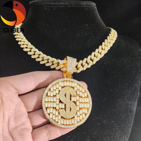 Cliber ผู้ชายผู้หญิงฮิปฮอปดอลลาร์จี้สร้อยคอที่มี13มิลลิเมตรคริสตัลโซ่คิวบาฮิปฮอปเย็นออก B Ling