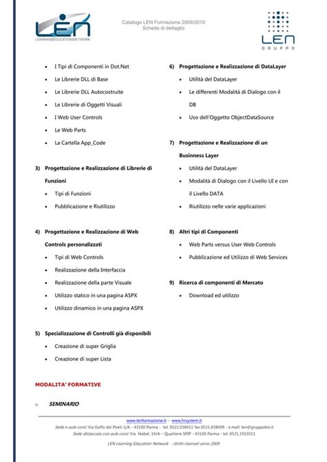 Programmazione Per Componenti Framework 20 Scheda Corso Len Pdf