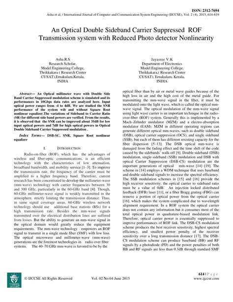 Pdf An Optical Double Sideband Carrier Suppressed Rof Transmission System With Reduced Photo