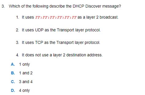 Solved 3 Which Of The Following Describe The Dhcp Discover