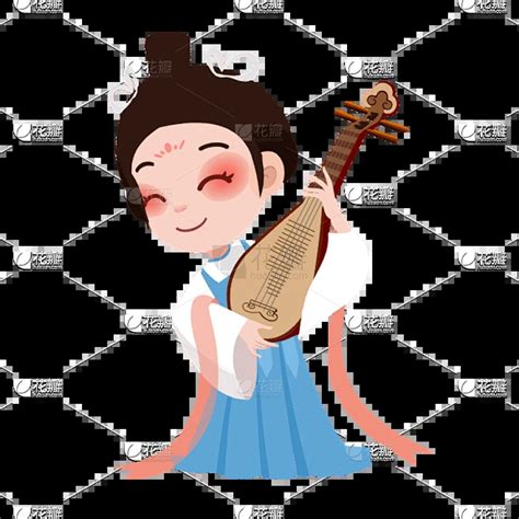 手绘 儿童兴趣班主题 弹琵琶素材 花瓣网