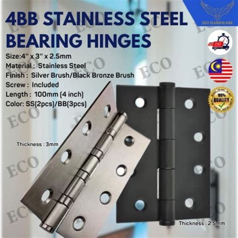 2pcs Stainless Steel 4bb Bearing Hinges 4 100mm Door Hinge Ensel Pintu Kayu Rumah Butterfly