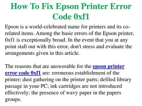 Ppt Steps To Troubleshoot Epson Error Code 0xf1 Powerpoint Presentation Id10590297