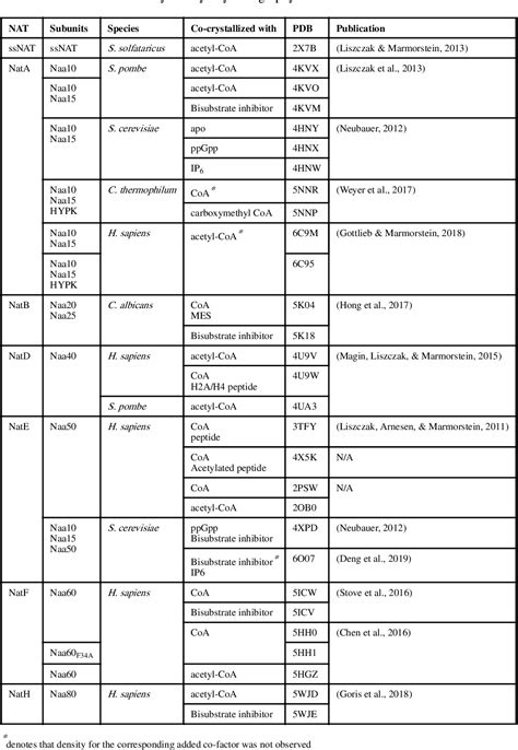 Table 1 From Biochemical And Structural Analysis Of N Terminal Acetyltransferases Semantic