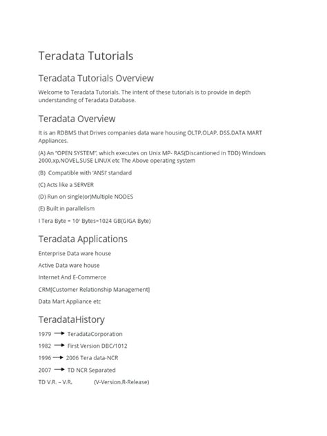 Teradata Tutorials Pdf Parallel Computing Databases