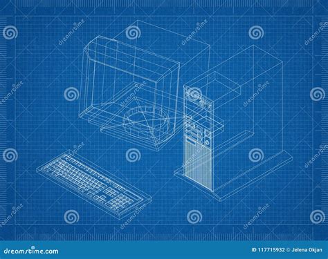 Retro Computer Architect Blueprint Stock Illustration Illustration Of Blueprint Engineering