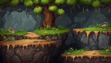Premium Photo Platformer Background With Muddy Terrain And Stone Walls For Game Levels 2d Style