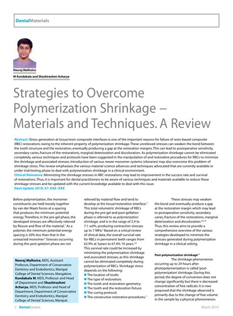Pdf Strategies To Overcome Polymerization Shrinkage − Materials And