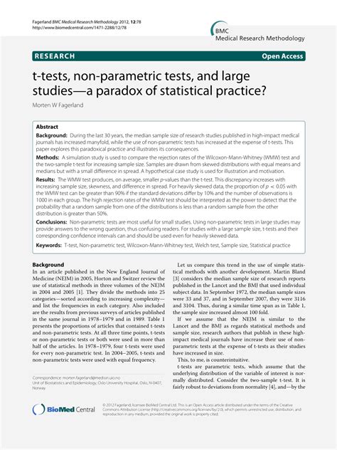 Pdf T Tests Non Parametric Tests And Large Studiesa Paradox Of