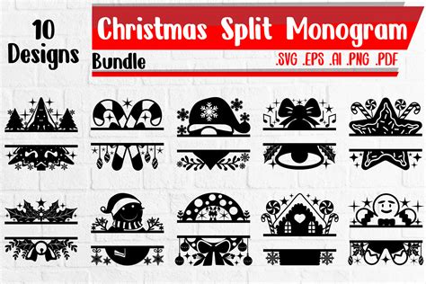 Bundle Christmas Split Monogram Svg So Fontsy