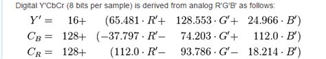 Image Conversion Formula From Rgb To Ycbcr Stack Overflow
