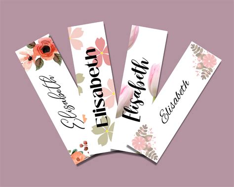 Printable Custom Bookmarks Personalized Printable Bookmarks Set Of 4