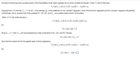 Consider The Following Binary Variable Version Of The