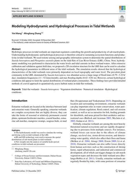 Pdf Modeling Hydrodynamic And Hydrological Processes In Tidal Wetlands