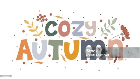 나뭇잎과 열매와 아늑한 가을 따옴표 손으로 그린 글자 배너 포스터 카드 티셔츠 디자인 초대장을 위한 나뭇잎이 있는 가을 장식 요소 10월에 대한 스톡 벡터 아트 및 기타