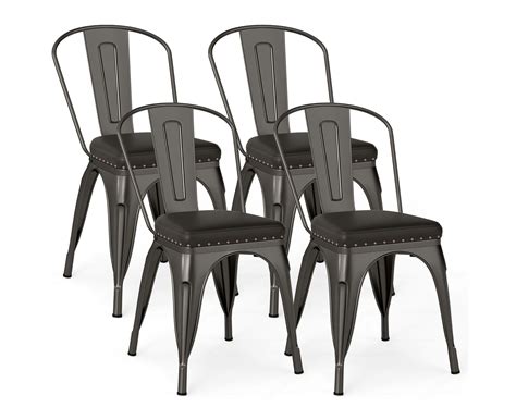 Giantex Set Of 4 Metal Dining Chair Stackable Kitchen Chairs Cafe