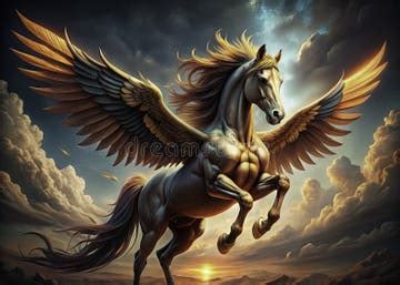 A Powerful And Graceful Pegasus Vintageinspired Illustration Of A