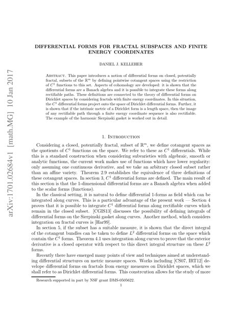 Pdf Differential Forms For Fractal Subspaces And Finite Energy Coordinates