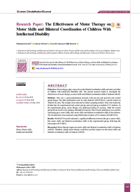 Pdf Research Paper The Effectiveness Of Motor Therapy On Motor