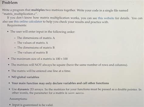 Solved Problem Write A Program That Multiples Two Matrices