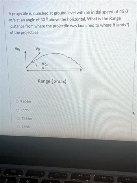Solved Projectile Is Launched At Ground Level With An Initial Speed Of 45 0 M Satan Angle Of