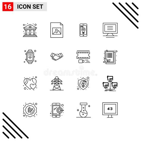 Set Of 16 Vector Outlines On Grid For Agreement Internet Location