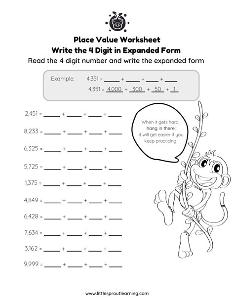 Writing 4 Digit Numbers In Expanded Form Little Sprout Art