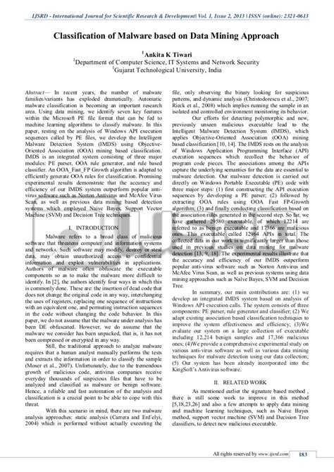 Classification Of Malware Based On Data Mining Approach
