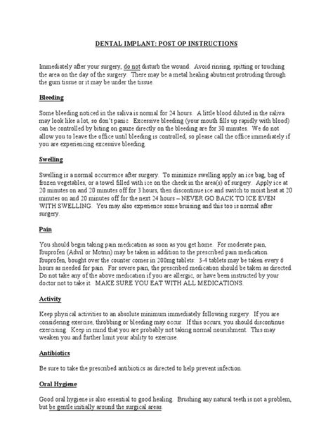 7 Implant Post Op Instructions Pdf Dental Implant Surgery