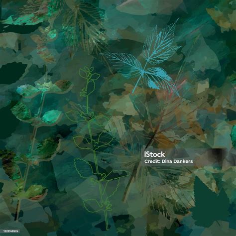 식물의 벡터 식물 그림 손으로 그린 질감과 마크가있는 잎의 잉크 모노 프린트 그런 지 스타일의 추상적 인 배경입니다 엽서 포스터 또는 초대장 디자인 잎에 대한 스톡 벡터