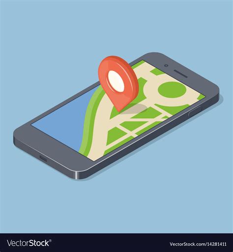 Red Pointer On Smartphone Map Gps Navigation Vector Image