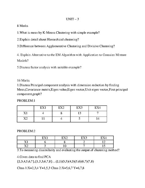Ml Question Bank Unit 3 8 Marks 1 Is Mean By K Means Clustering With Simple Example 2