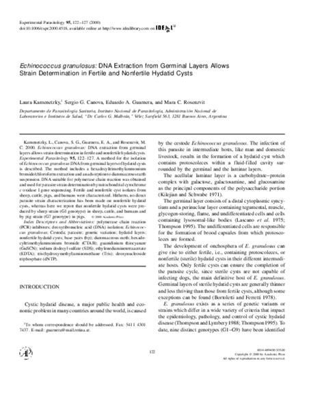 Pdf Echinococcus Granulosus Dna Extraction From Germinal Layers