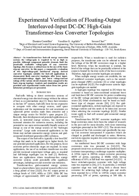 Pdf Experimental Verification Of Floating Output Interleaved Input Dc Dc High Gain Transformer