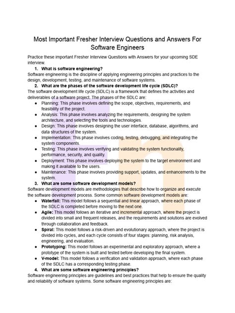 Fresher Interview Questions And Answers For Software Engineers Pdf