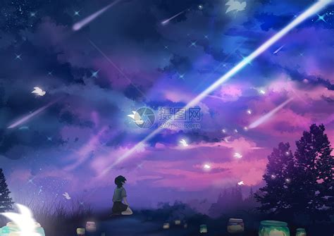 对流星许愿的少女插画图片下载 正版图片400101694 摄图网
