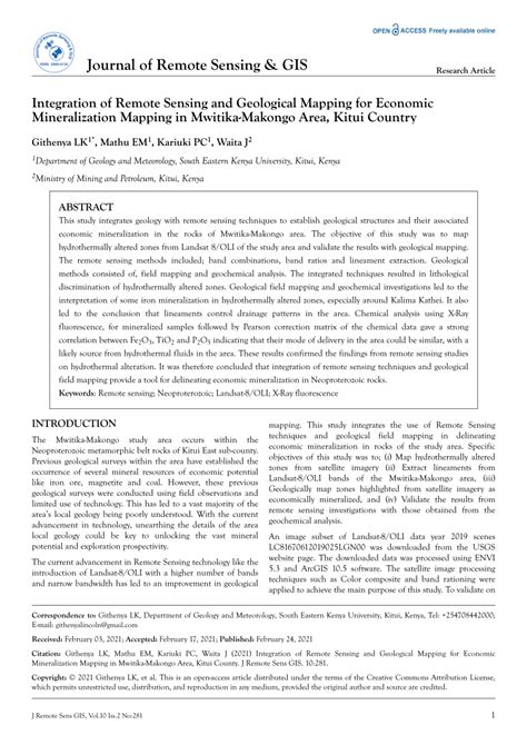Pdf Integration Of Remote Sensing And Geological Mapping For Economic Mineralization Mapping