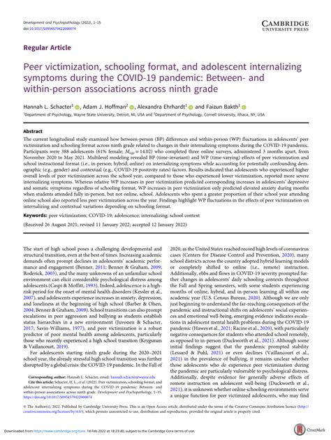 Pdf Peer Victimization Schooling Format And Adolescent
