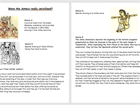 Aztec Source Analysis Worksheets 3 Pages Teaching Resources