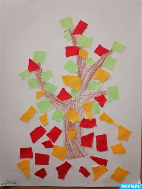 Обрывная аппликация «Осеннее дерево в старшей группе 3 фото